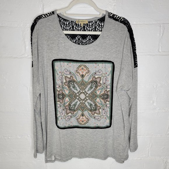 Democracy | Tops | Democracy Womens Xl Shirt Top Gray Black Lace Back ...